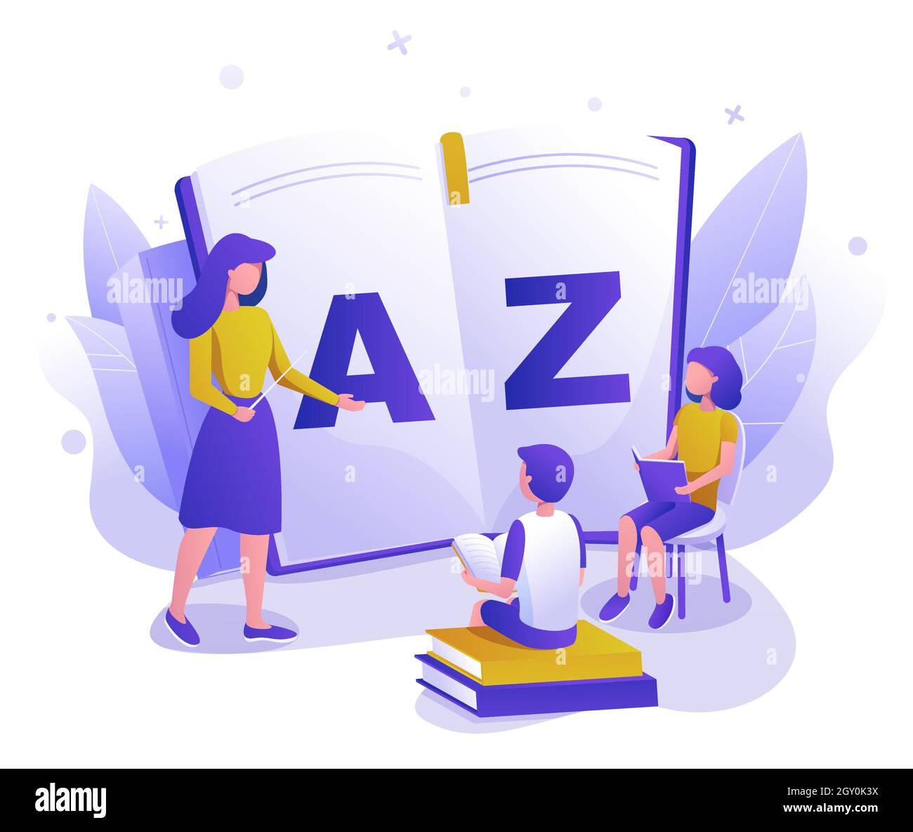 Kids studying languages with teacher, vector illustration. English ...