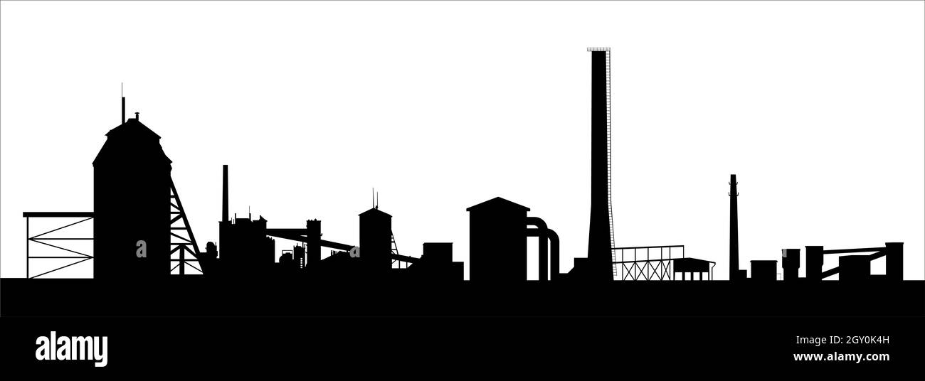 Oil shale processing plant silhouette isolated on white. Technical ...