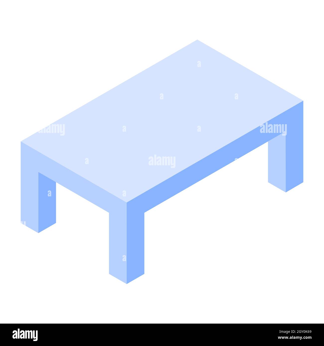 Isometric dining table. Large and massive table in blue. Room interior ...