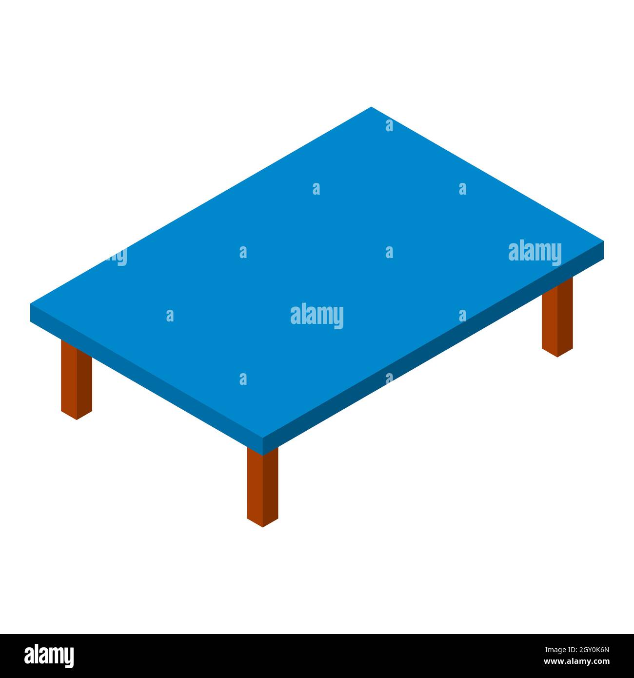Isometric blue large dining table. Brown table legs. Room interior element. Indoor furniture ...