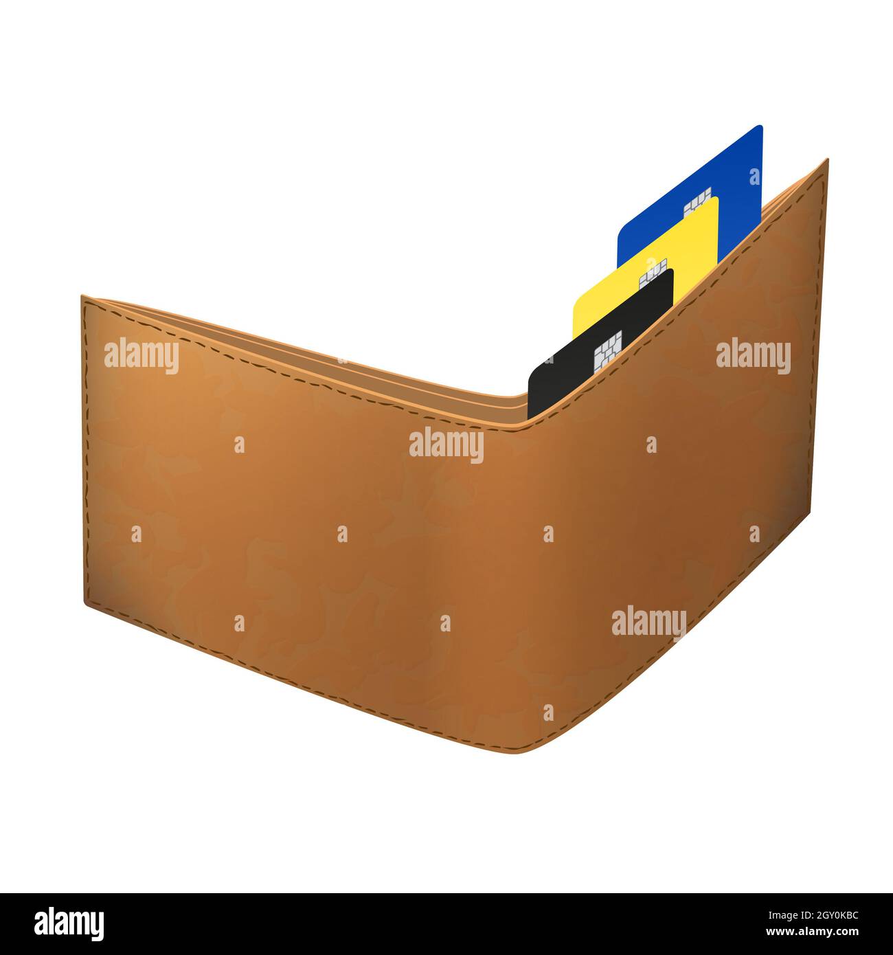 Realistic leather wallet with bank plastic cards isolated on white ...