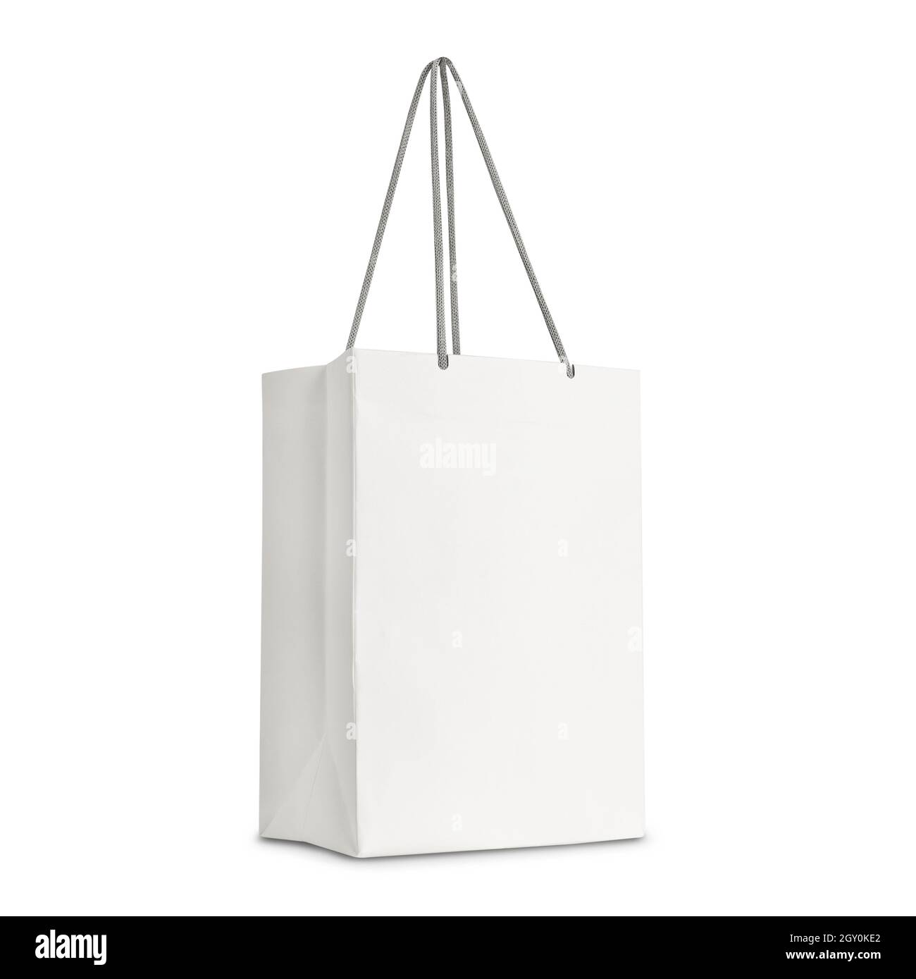 White paper shopping bag side view isolated on white background with ...