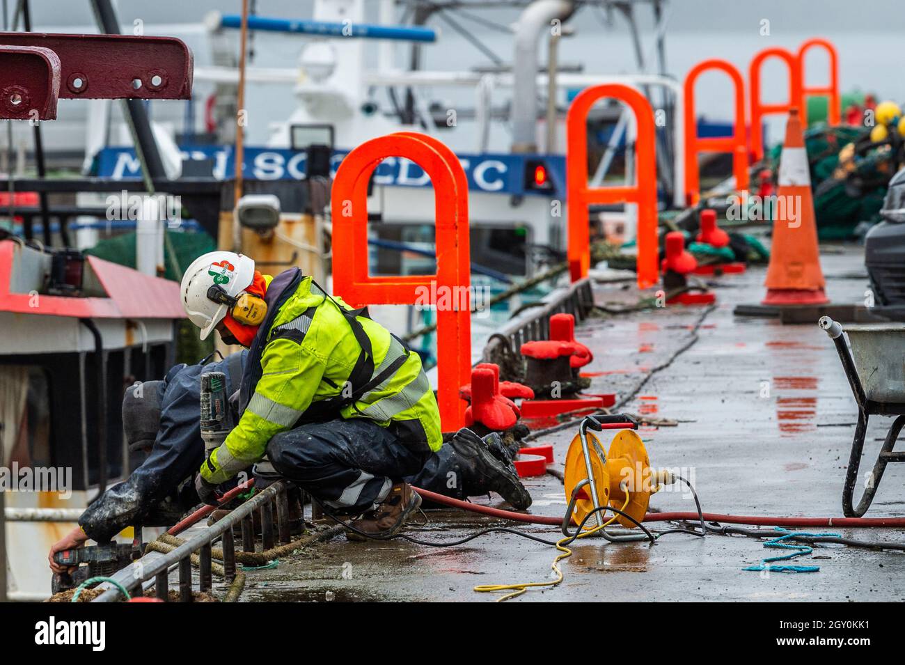 Union Hall, West Cork, Ireland. 6th Oct, 2021. New pier ladders are ...