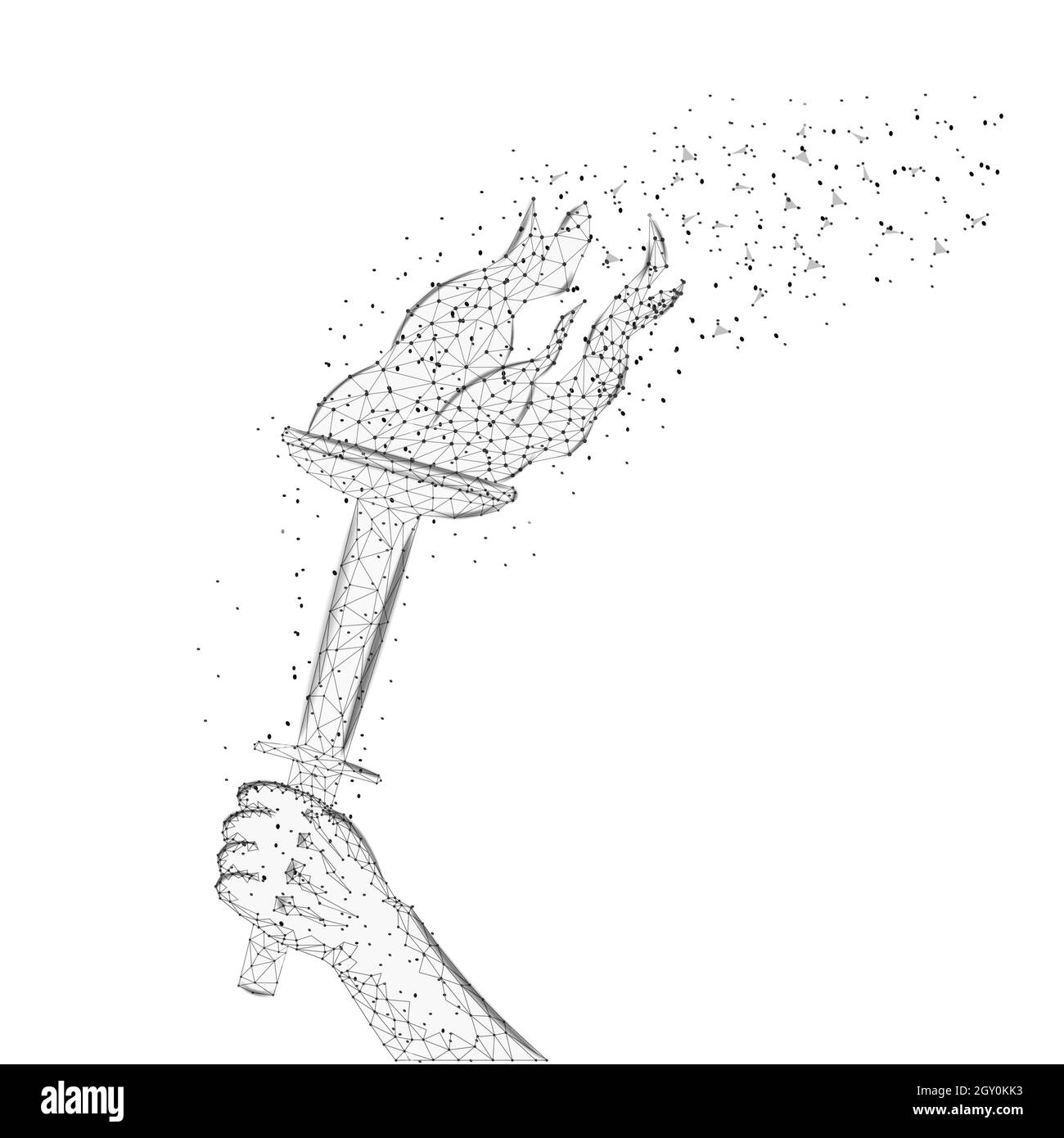 Burning torch in hand in polygonal style isolated on white. Design ...