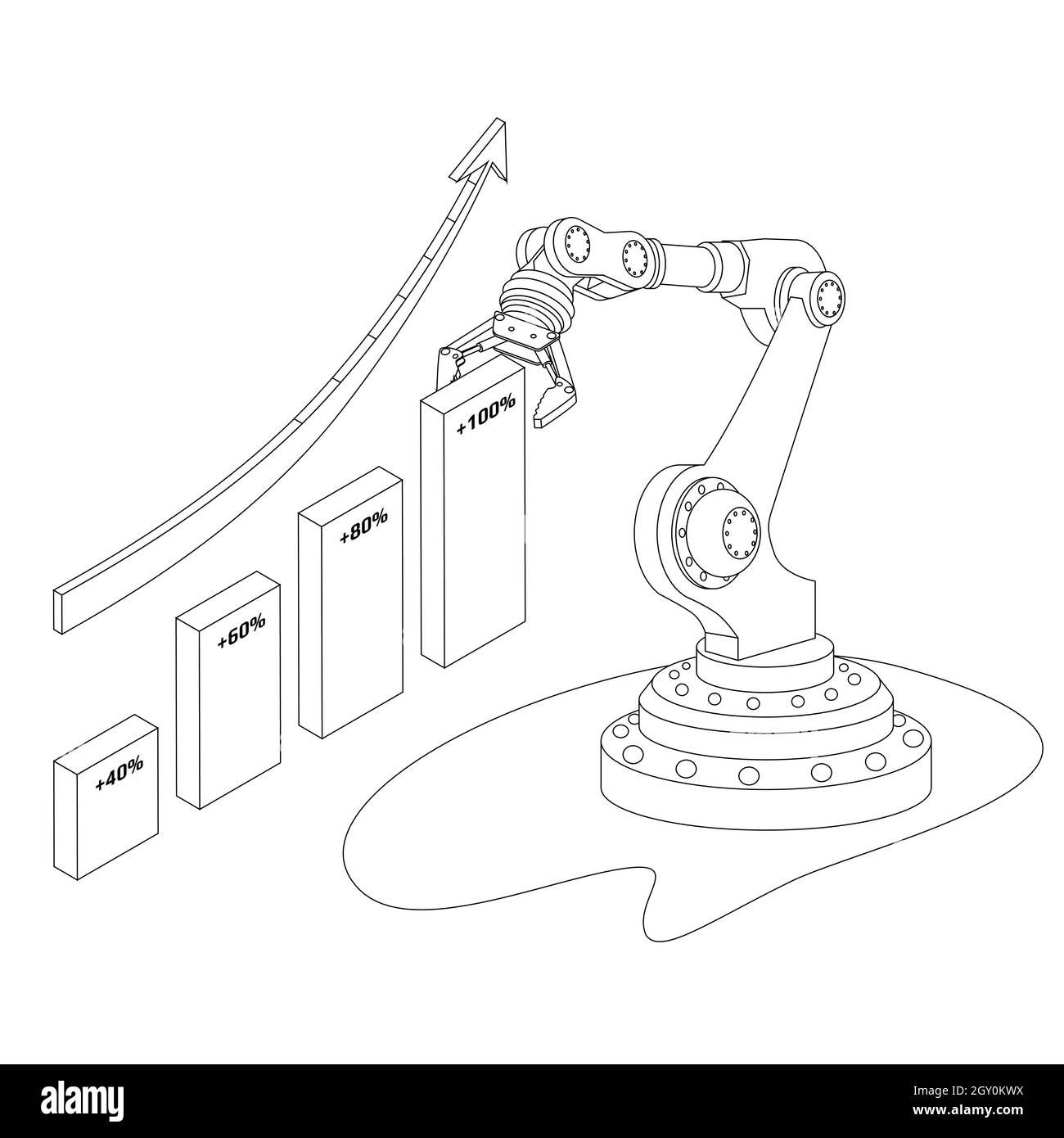 Outline automatic trading robot isometric concept with chart and upward ...