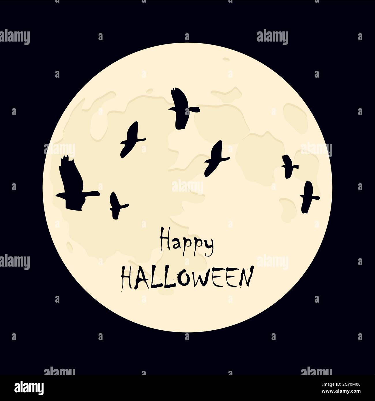 happy halloween flying raven on full moon background Stock Vector Image ...