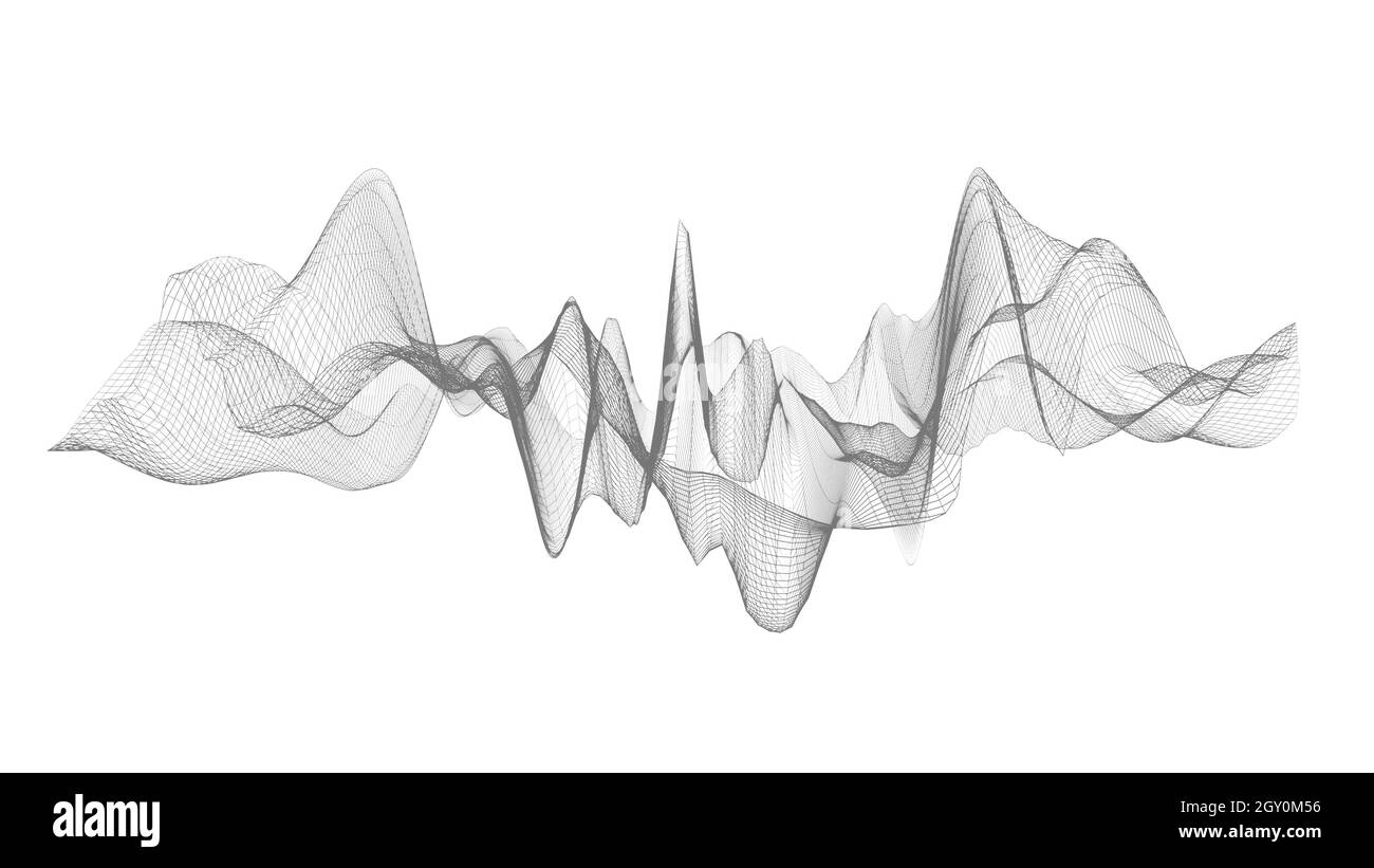 Monochrome Grey Translucent 3d Wireframe Wave Structure Abstract Visualization Of Audio Sound