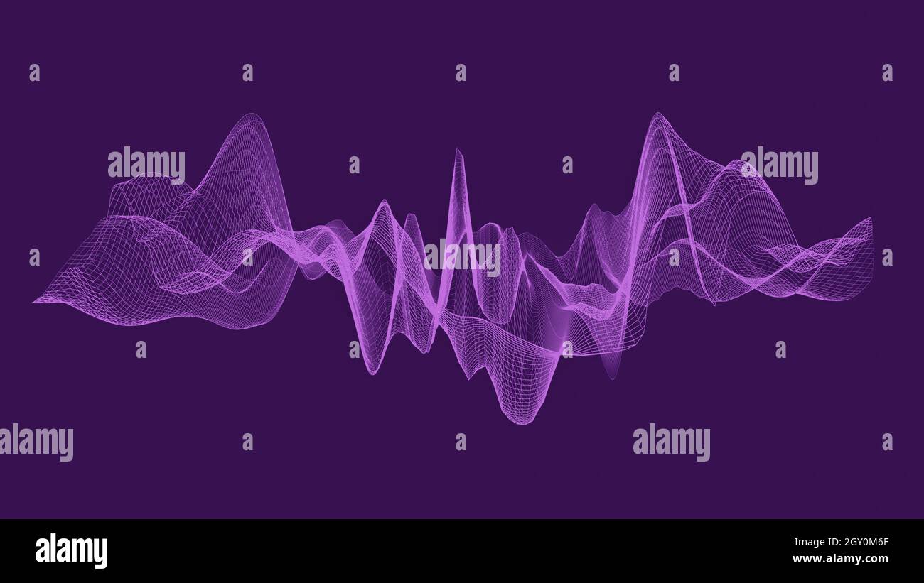 Purple Translucent 3d Wireframe Wave Structure Abstract Visualization Of Audio Sound Waves Or