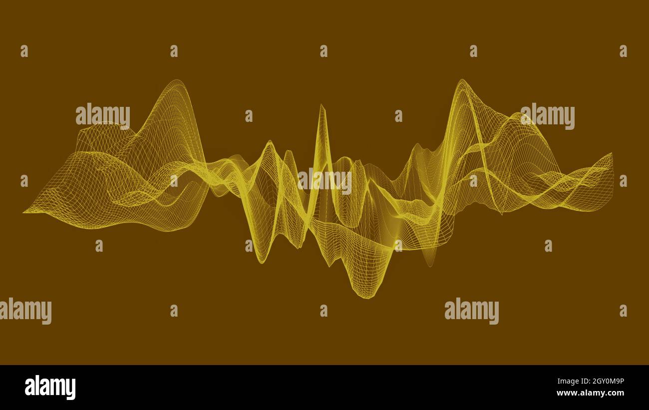 Yellow Orange Translucent 3d Wireframe Wave Structure Abstract Visualization Of Audio Sound