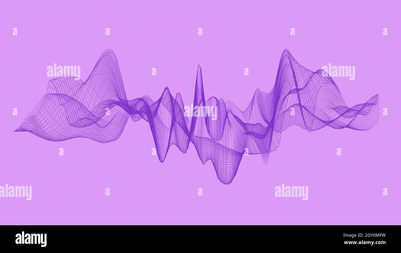 Purple Translucent 3d Wireframe Wave Structure Abstract Visualization Of Audio Sound Waves Or