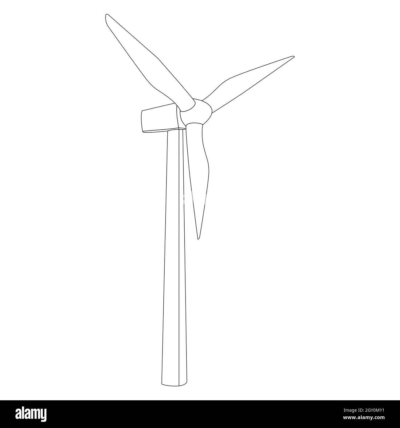 Windmill contour outline with three blades isolated on white. High mast ...