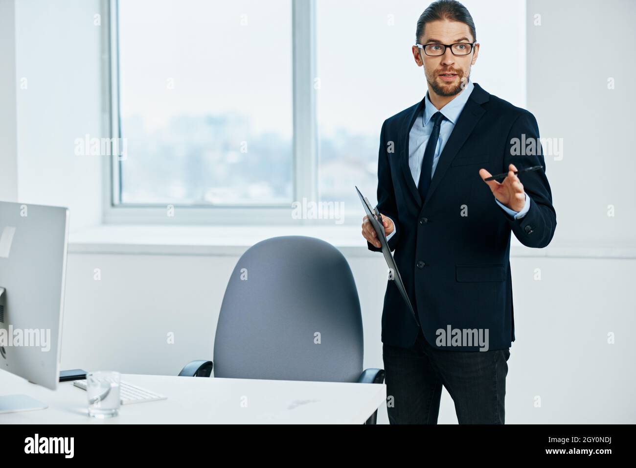 office worker emotions work head documents executive Stock Photo - Alamy