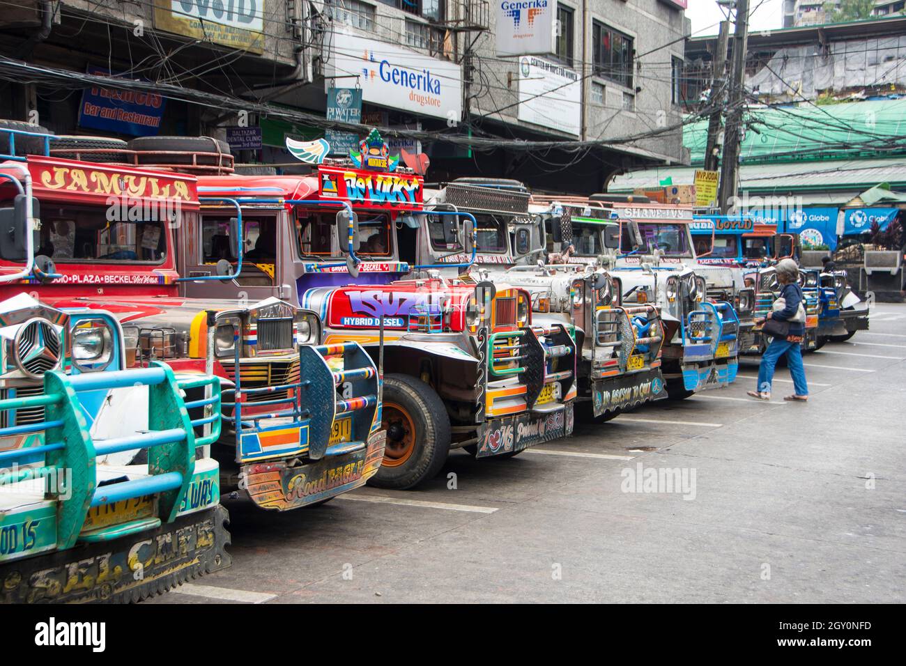 Lined up jeepneys at a bus station in Baguio city, Philippines Stock ...