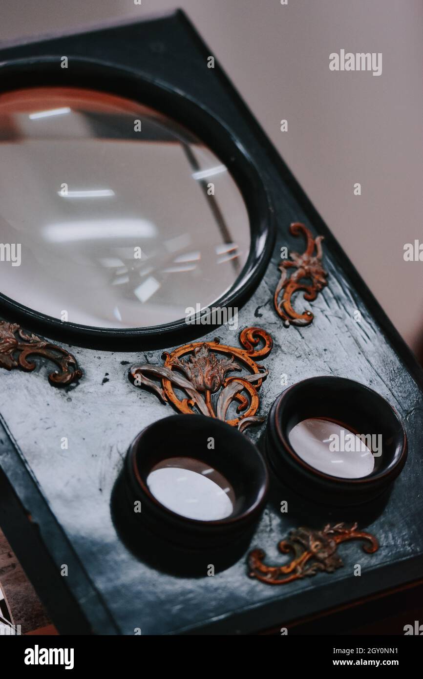 Vertical shot of a magnifying glass Stock Photo - Alamy