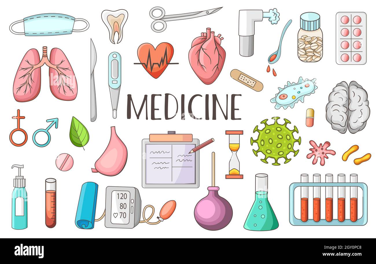 Set of medical and health care doodles Stock Photo - Alamy
