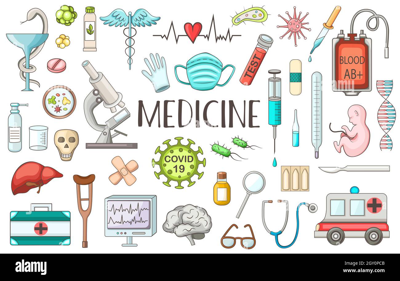 Set of medical and health care doodles on a white background Stock ...