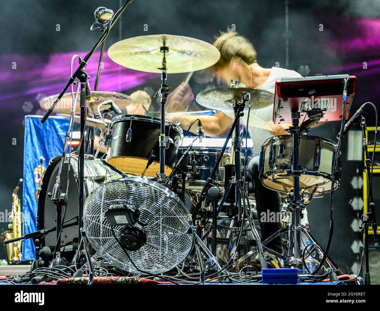 Drummer during the concert - intentional motion blur Stock Photo - Alamy