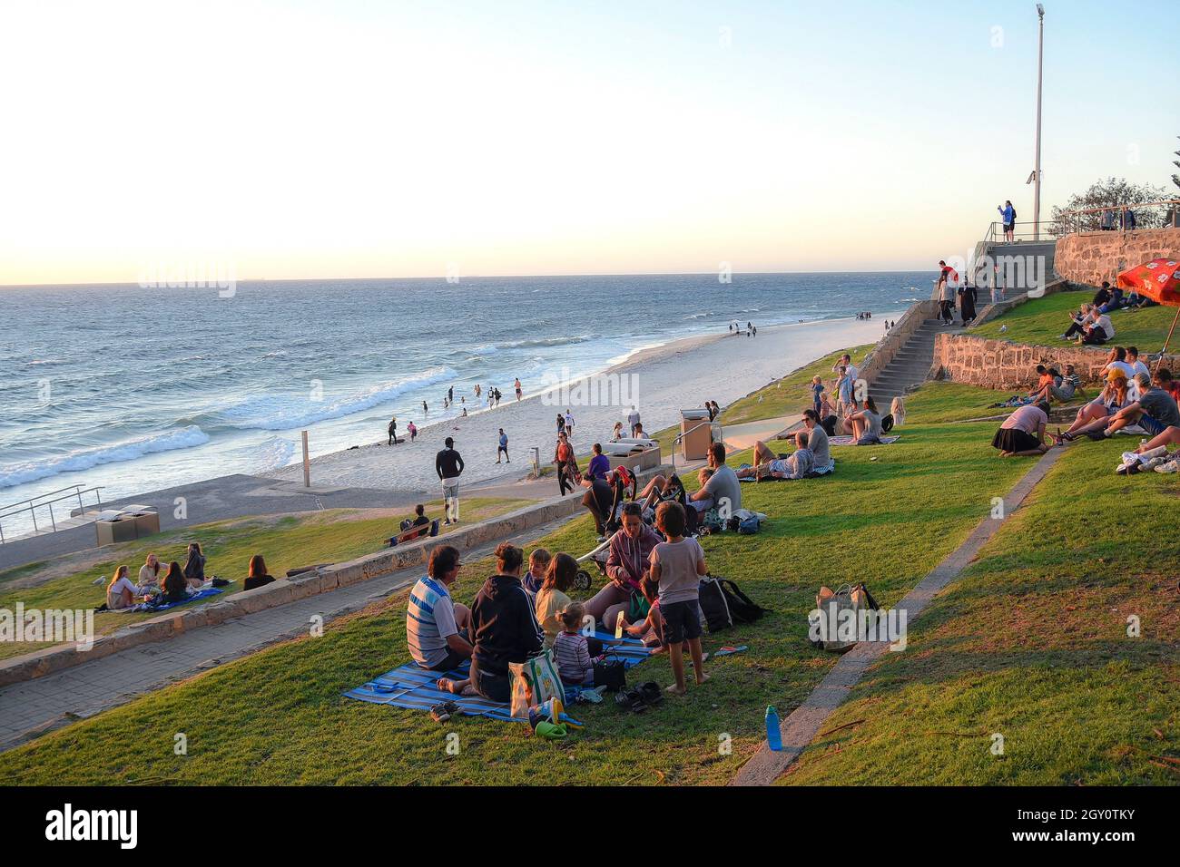 Western Australia, Perth. People relaxing on the iconic Cottesloe Beach ...