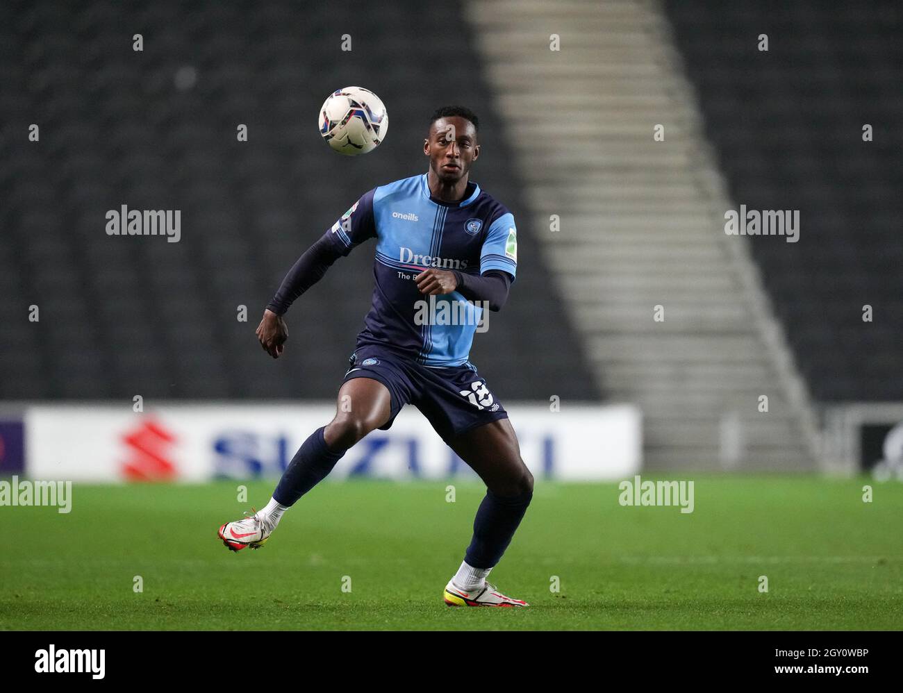 Milton Keynes, UK. 5th Oct, 2021. Brandon Hanlan of Wycombe Wanderers ...