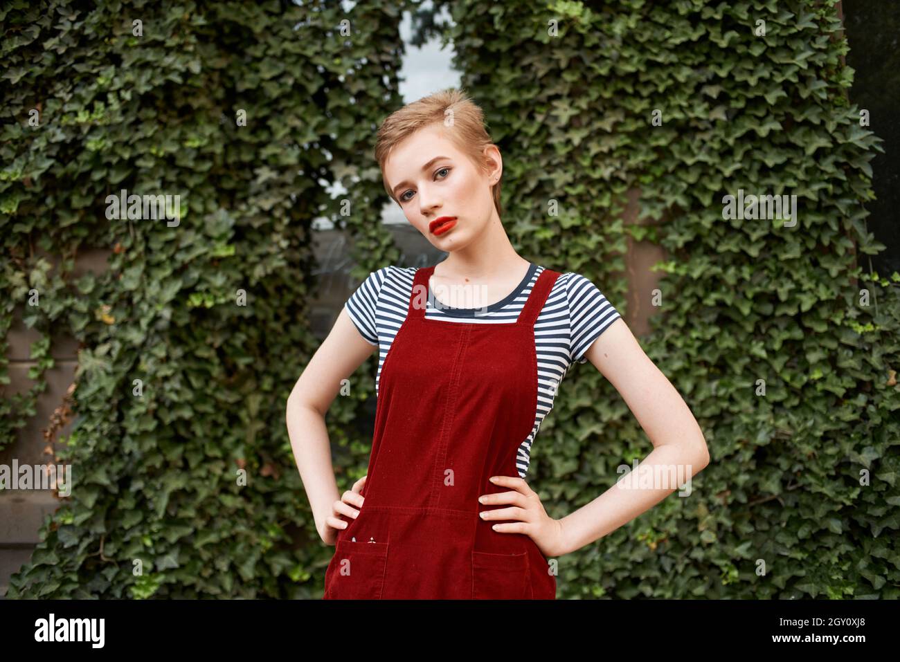 woman posing outdoors bush fresh air walk Stock Photo - Alamy