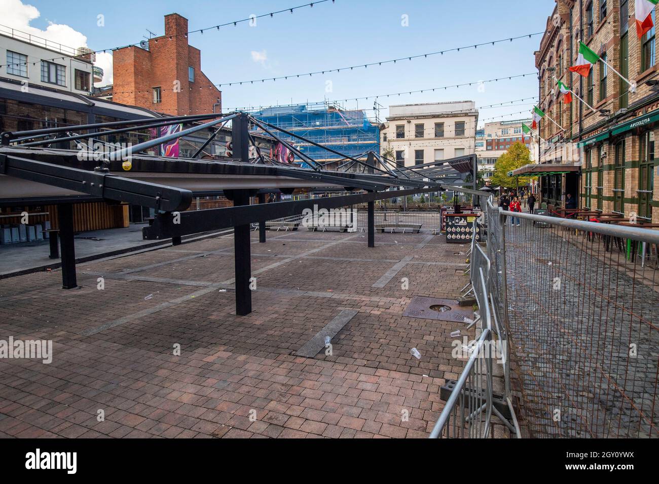 General view of closed bars in Concert Square in Liverpool city centre ...