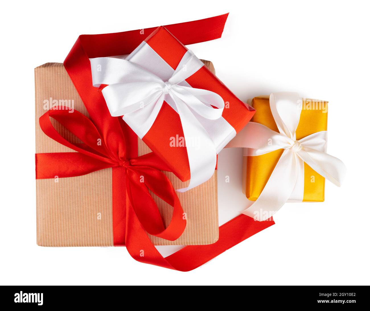 Three beautiful wrapped gifts isolated on white background Stock Photo ...