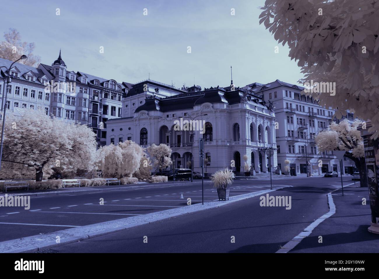 Infrared landscape with glowing white vegetation using 720nm filter ...