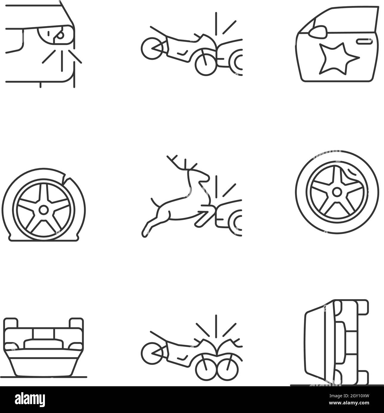 Common car crashes linear icons set Stock Vector Image & Art - Alamy