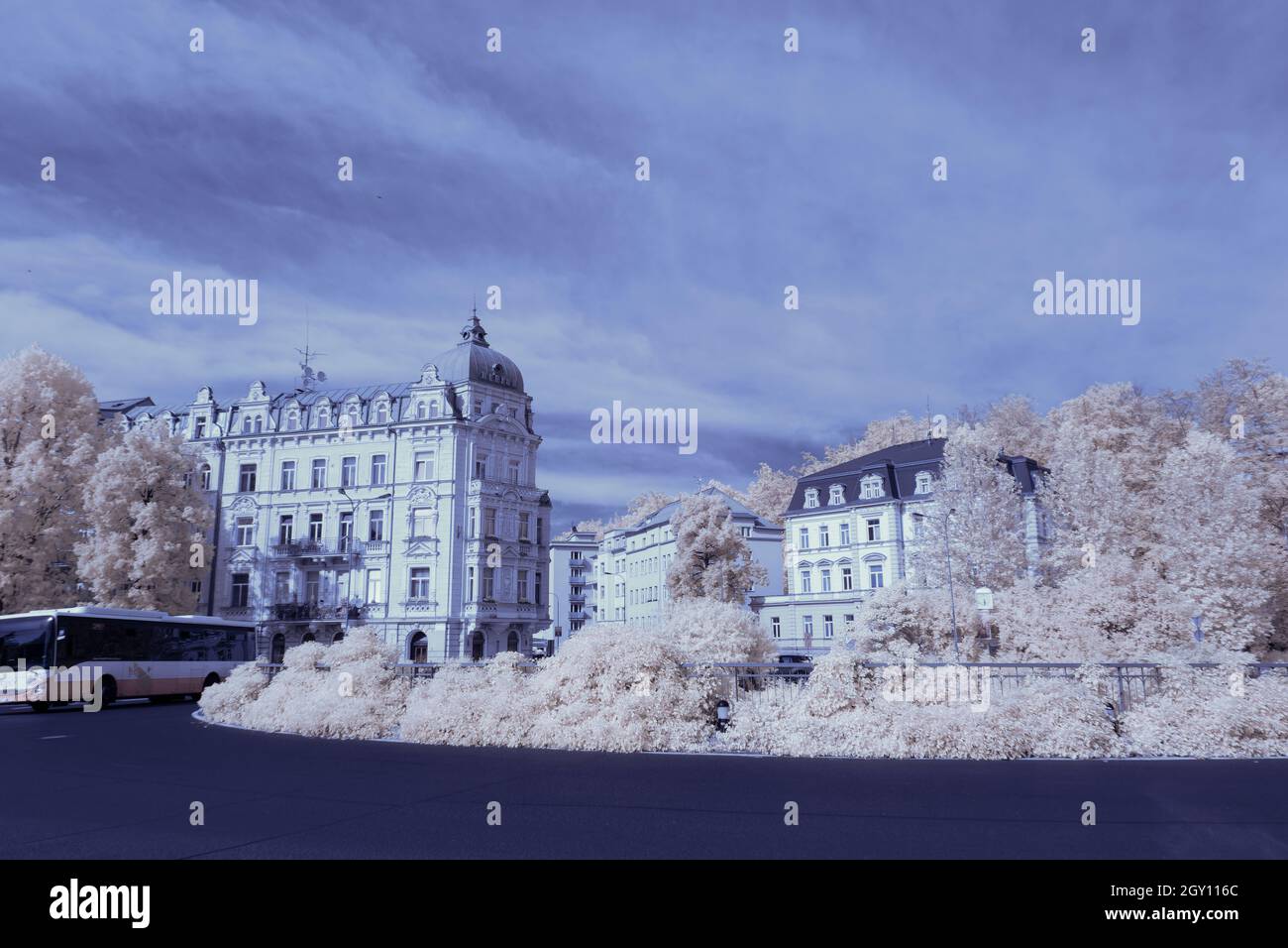 Infrared landscape with glowing white vegetation using 720nm filter ...