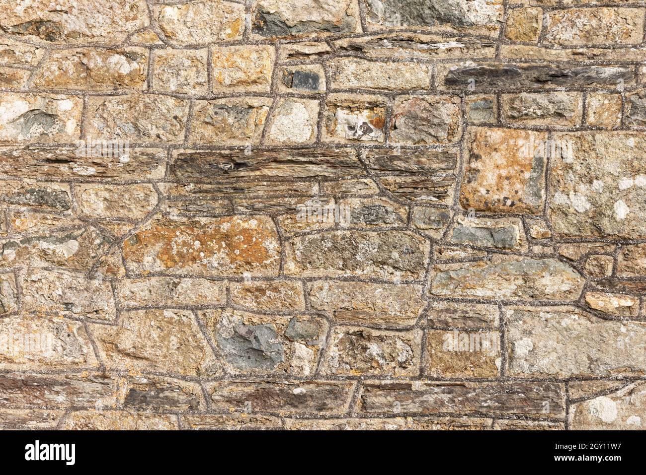 Close up of a stone wall made of Welsh stone. Background texture Stock ...