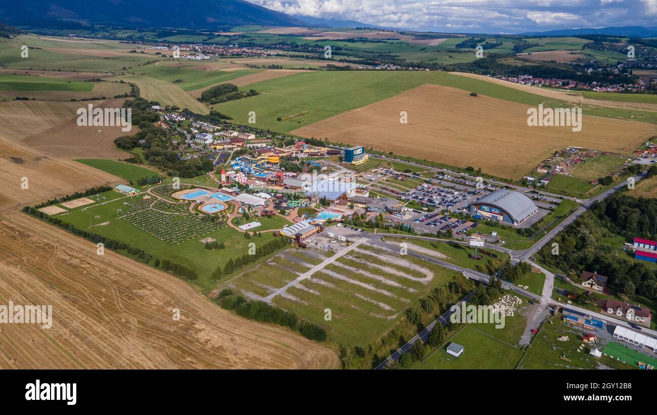 Aerial view of the Tatralandia swimming pool in the town of Liptovsky ...
