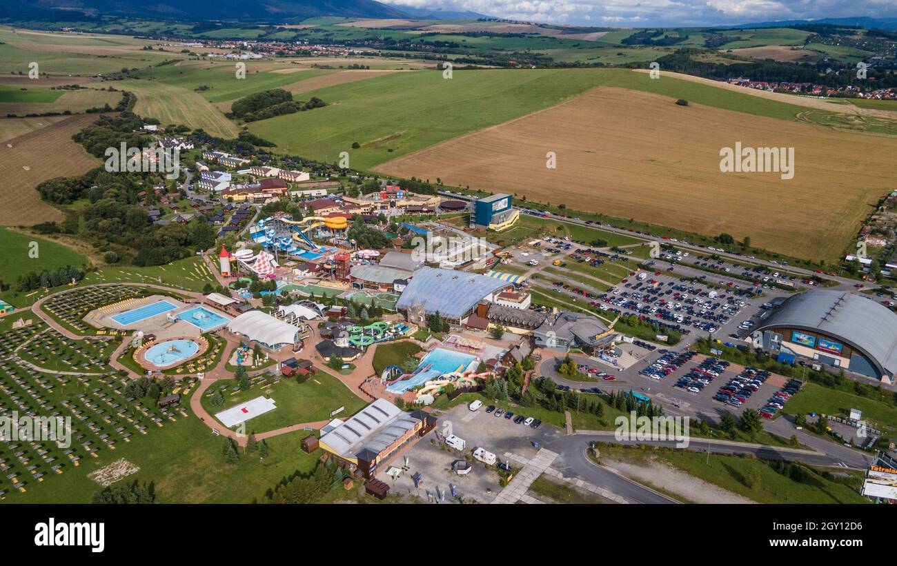 Aerial view of the Tatralandia swimming pool in the town of Liptovsky ...