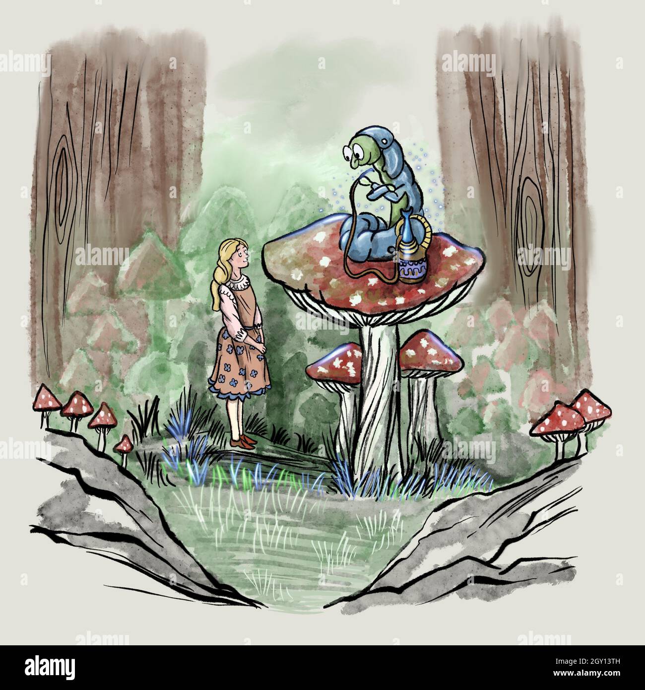 alice in wonderland hand drawn illustration art Stock Photo - Alamy