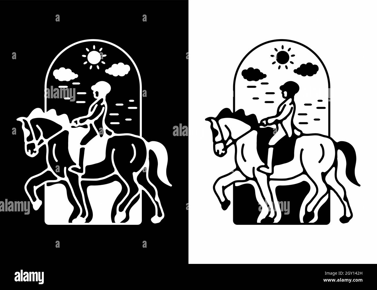 Line art illustration of riding horse design Stock Vector Image & Art ...