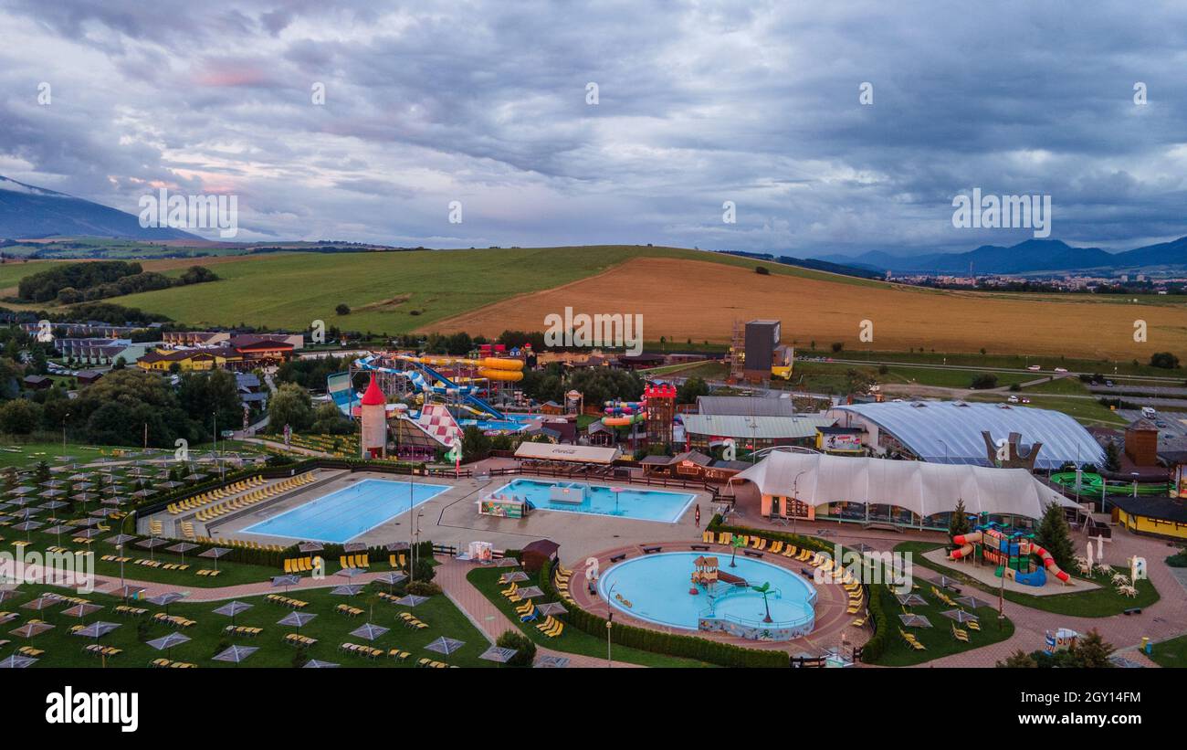 Aerial view of the Tatralandia swimming pool in the town of Liptovsky ...