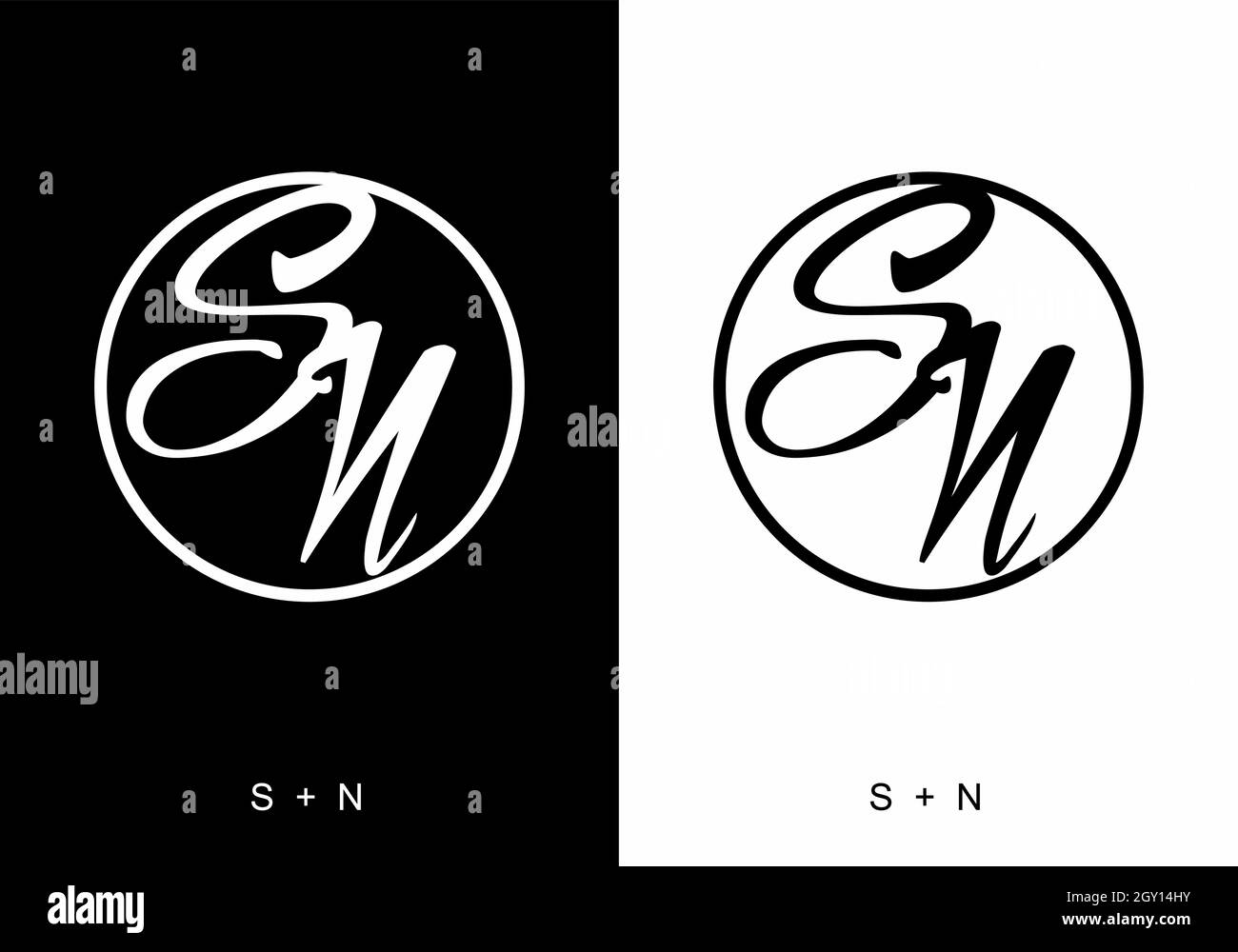 Black and white color of SN initial letter design Stock Vector Image ...