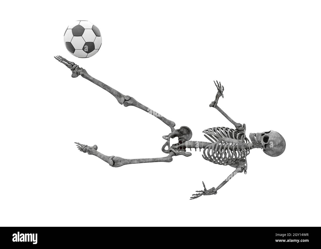 skeleton is doing a volley kick in football pose, 3d illustration Stock ...