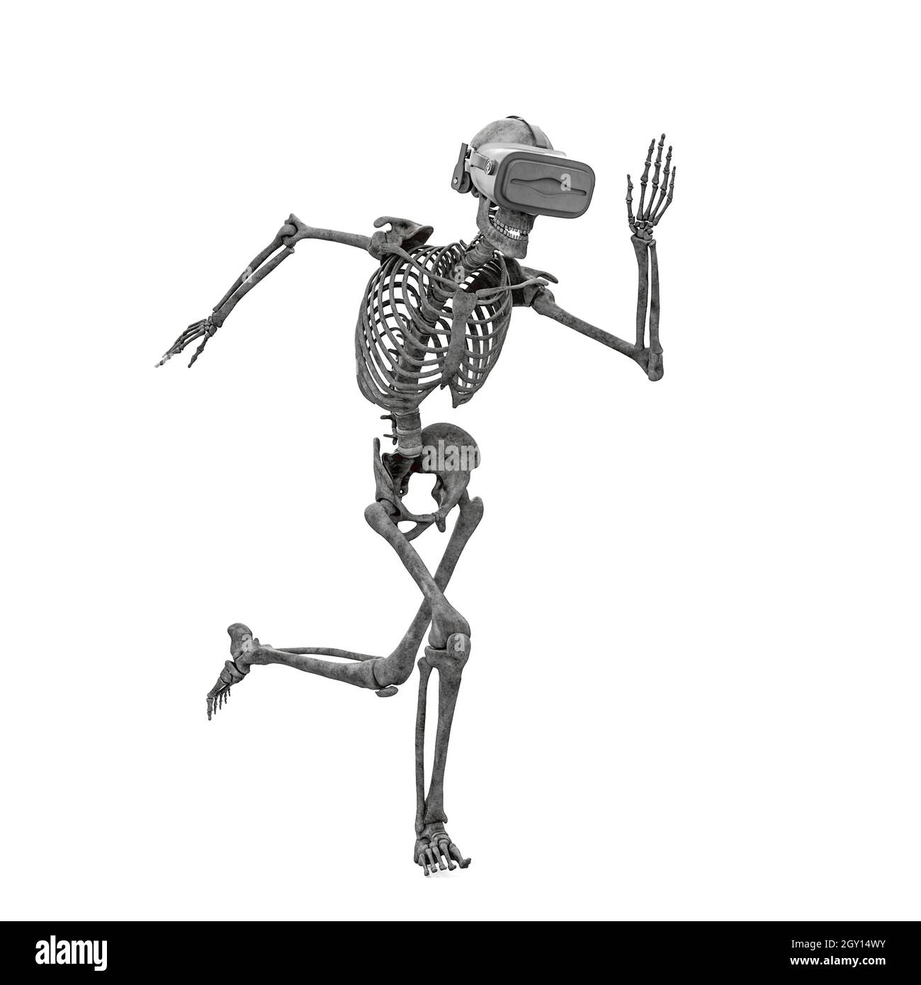 skeleton is is running with vr, 3d illustration Stock Photo - Alamy