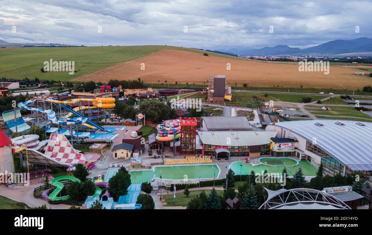 Aerial view of the Tatralandia swimming pool in the town of Liptovsky ...