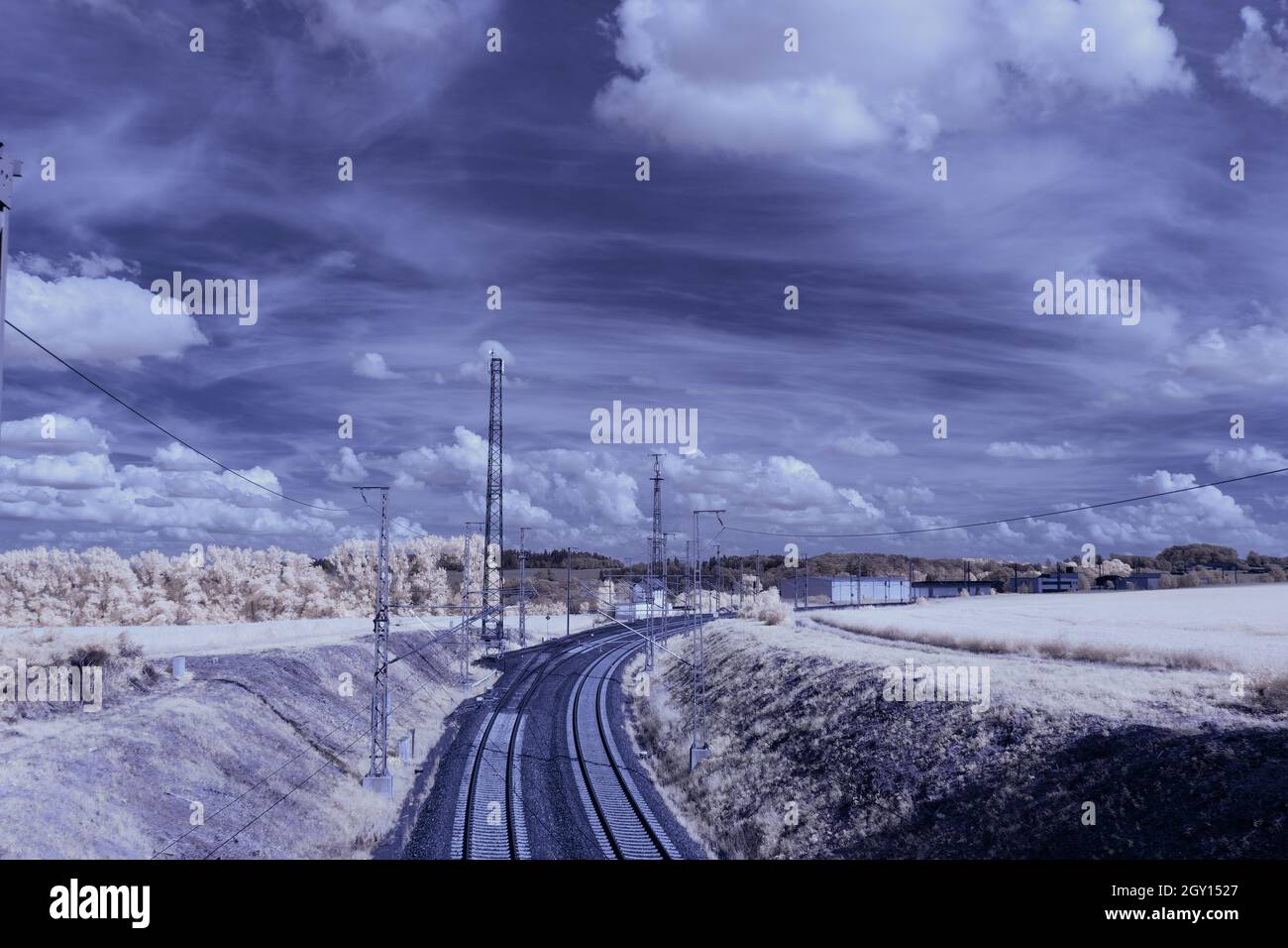 Infrared landscape with glowing white vegetation using 720nm filter ...