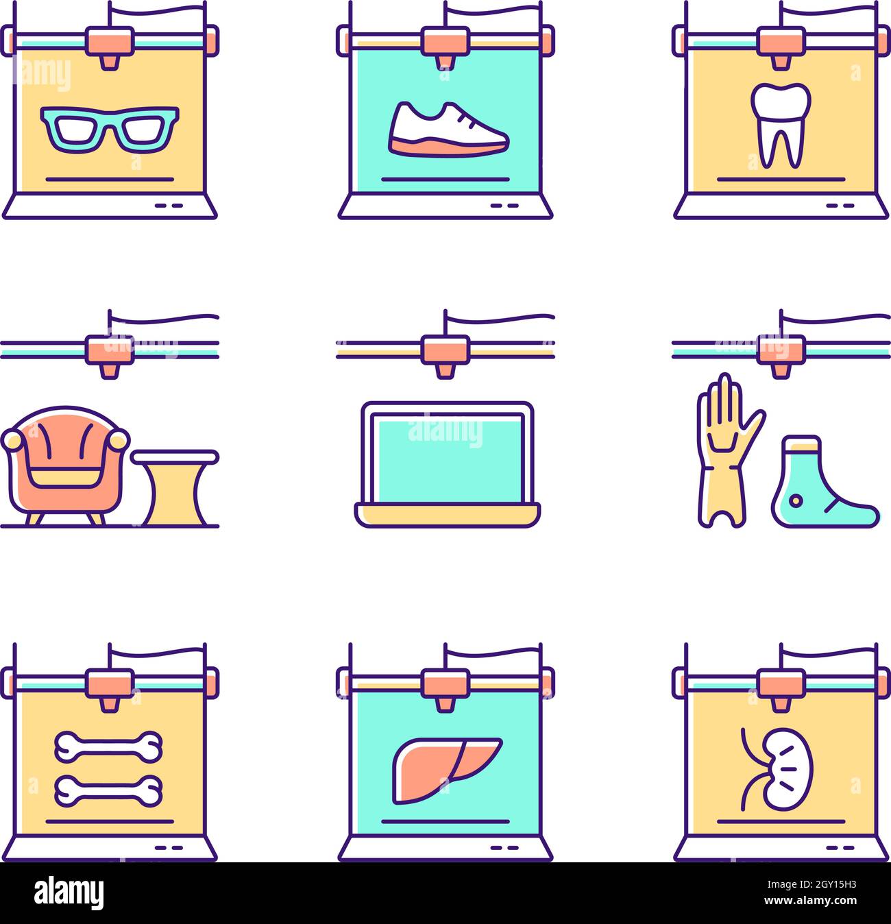 Additive Manufacturing Rgb Color Icons Set Stock Vector Image And Art Alamy