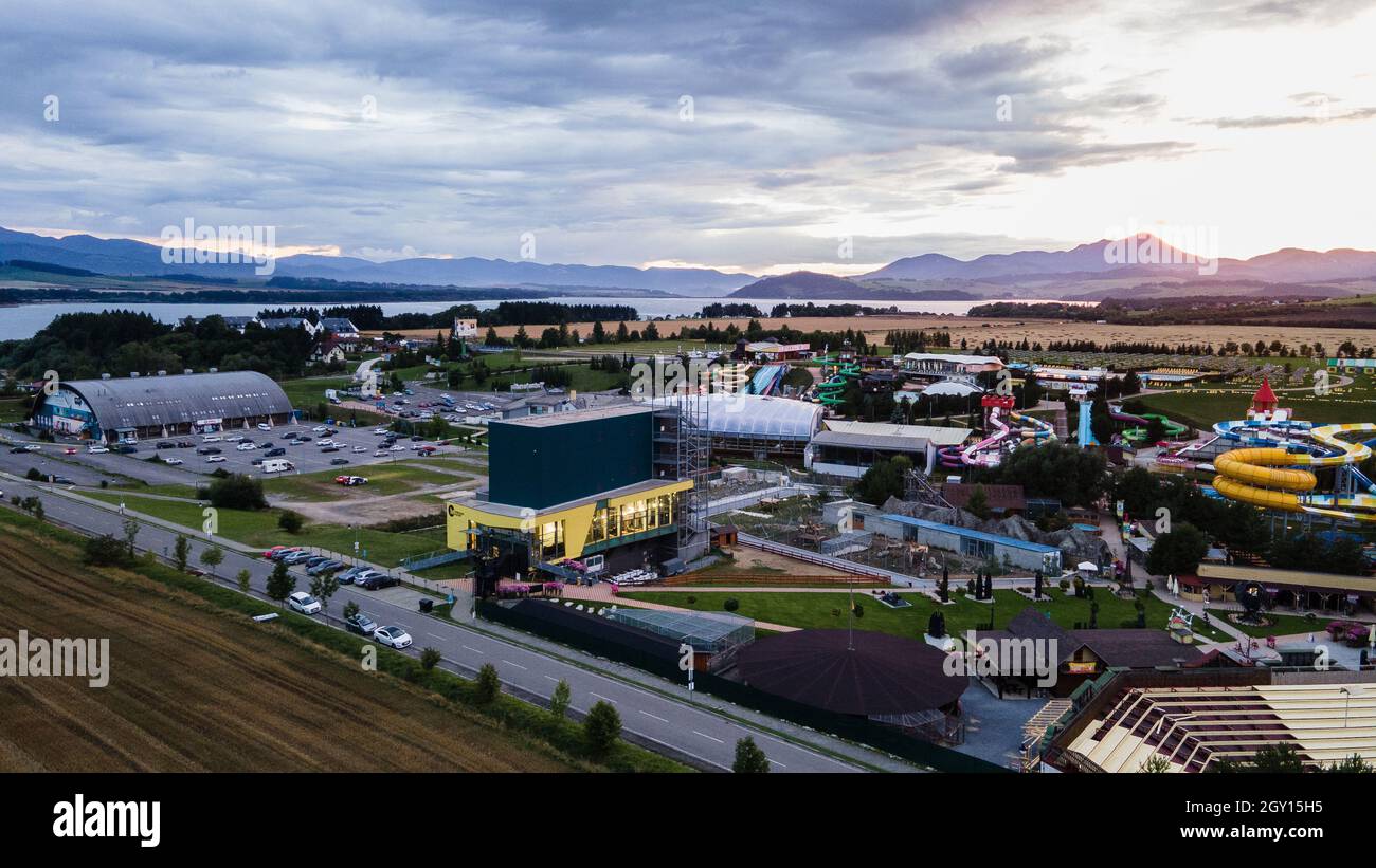 Aerial view of the Tatralandia swimming pool in the town of Liptovsky ...