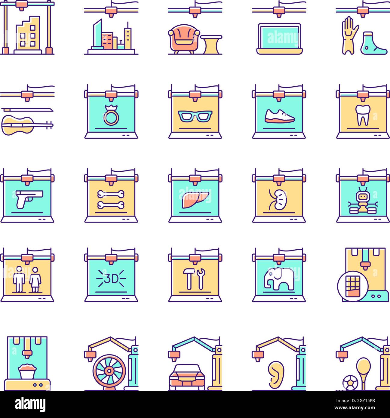 3d printing technology RGB color icons set Stock Vector Image & Art - Alamy