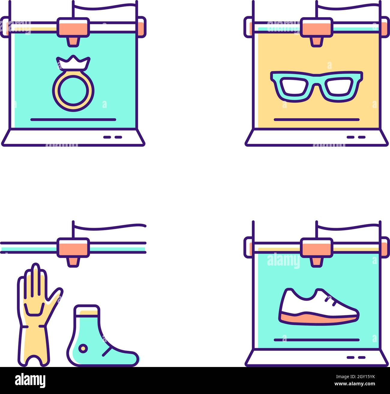 Building 3d objects process RGB color icons set Stock Vector Image ...
