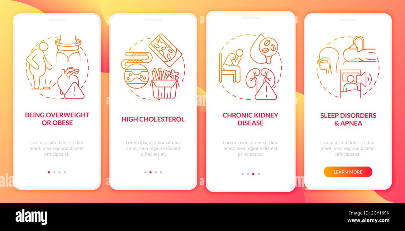 Hypertension risk factors onboarding mobile app page screen Stock ...