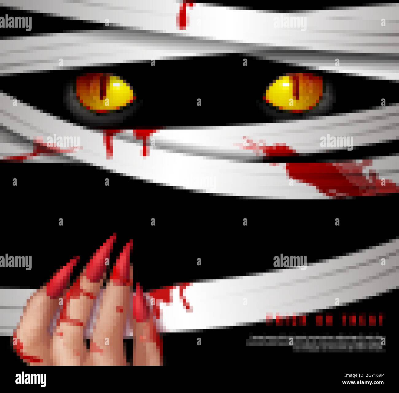 Happy halloween scary mummy eyes hand and bloody cloth strips Stock ...