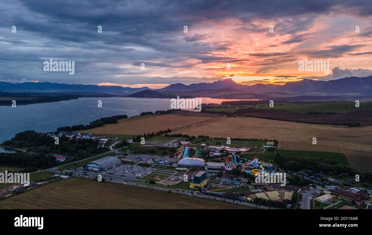 Aerial view of the Tatralandia swimming pool in the town of Liptovsky ...