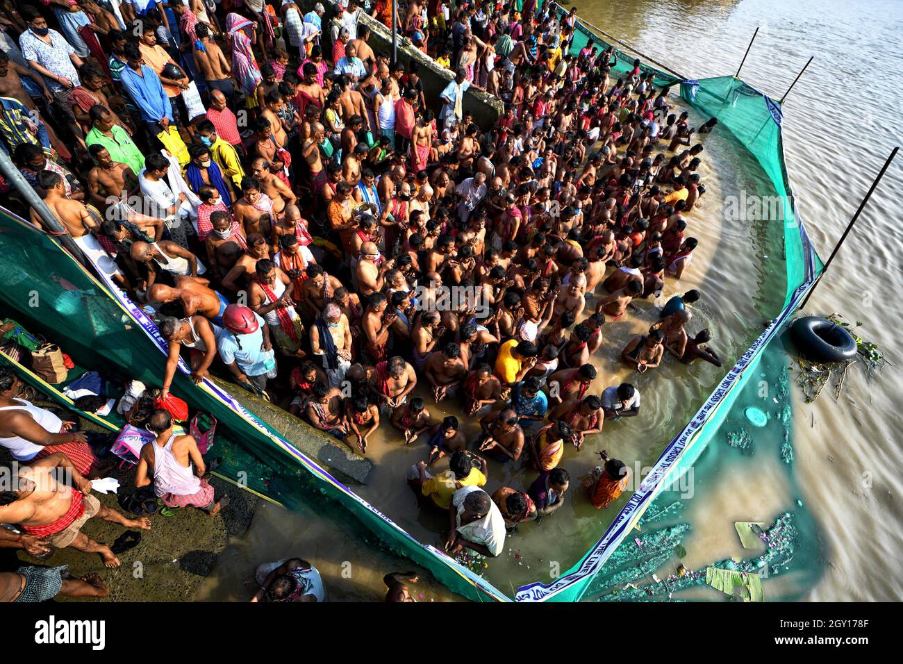 Areal view of crowds of devotees seen in River Ganges during the ...