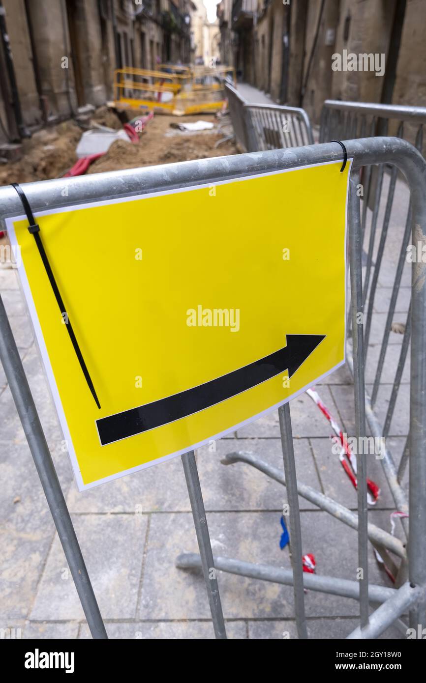 Detail of direction sign in some works in the city Stock Photo - Alamy