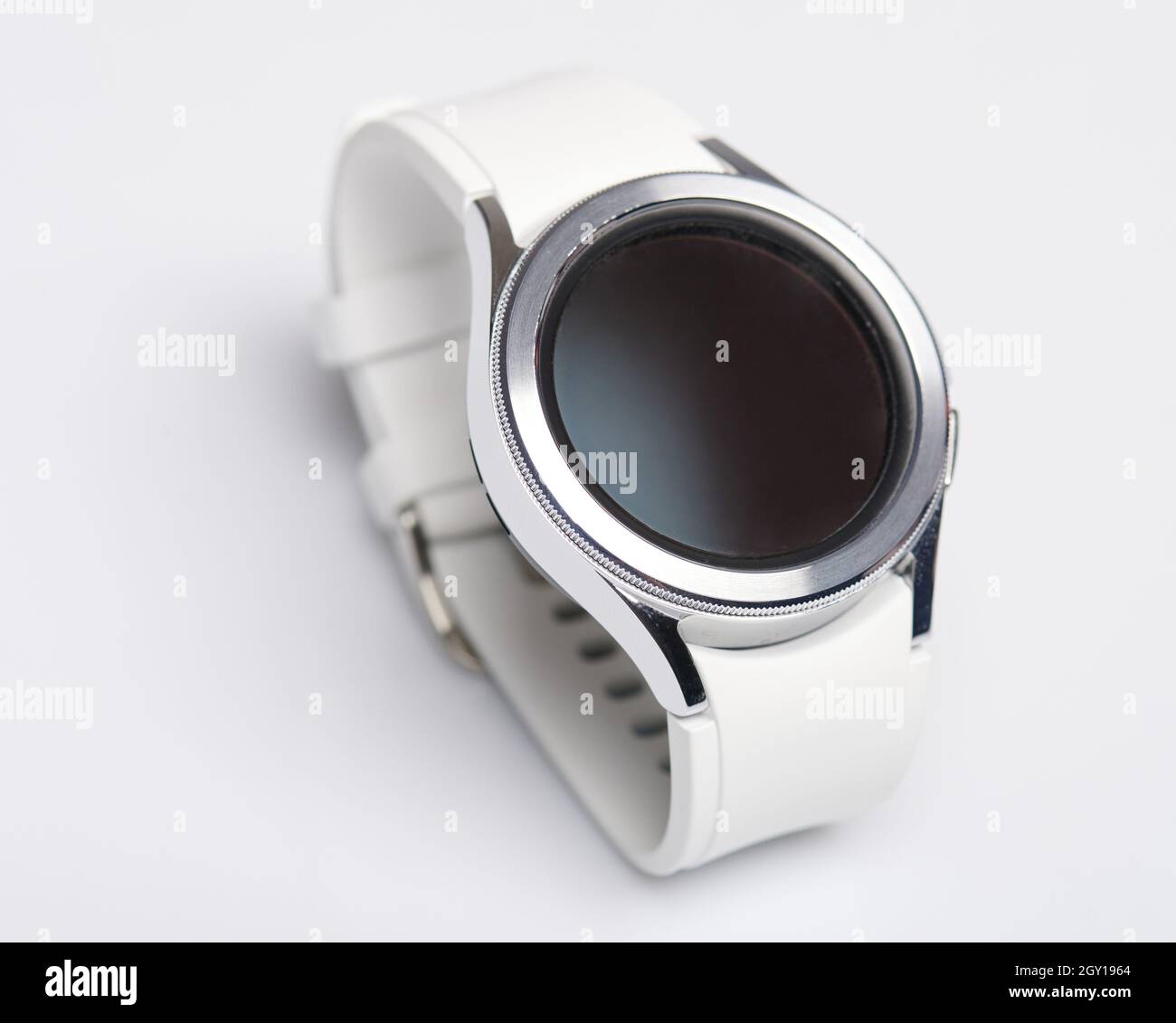 Modern metal smartwatch side perspective view isolated Stock Photo - Alamy